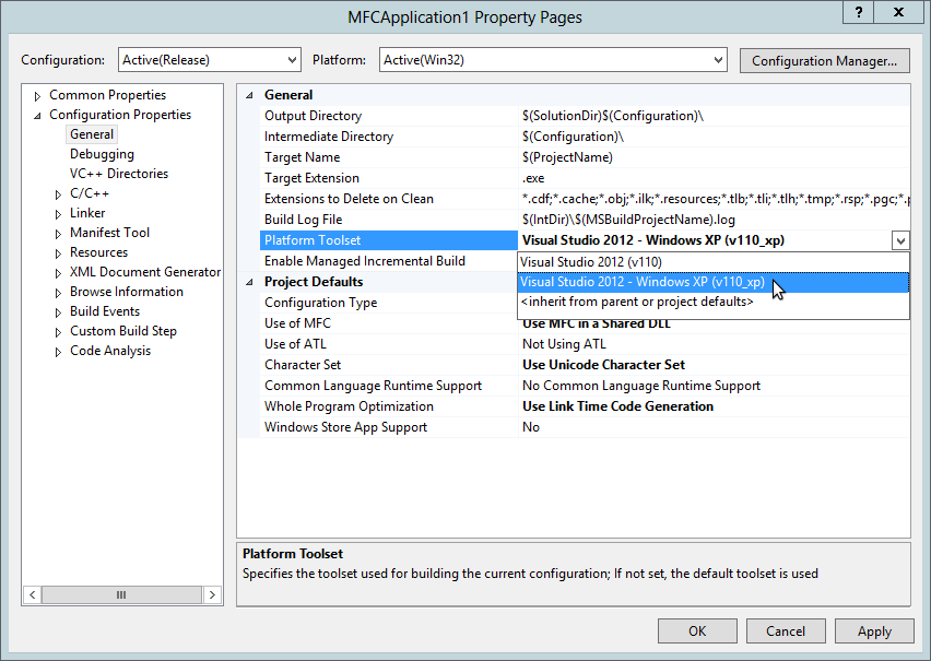 Windows XP Targeting with C++ in Visual Studio 2012 | 0x2B|~0x2B